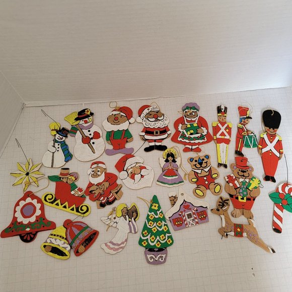 Holiday | Vintage Folk Art Craft Bundle Christmas Wood Painted Ornament ...